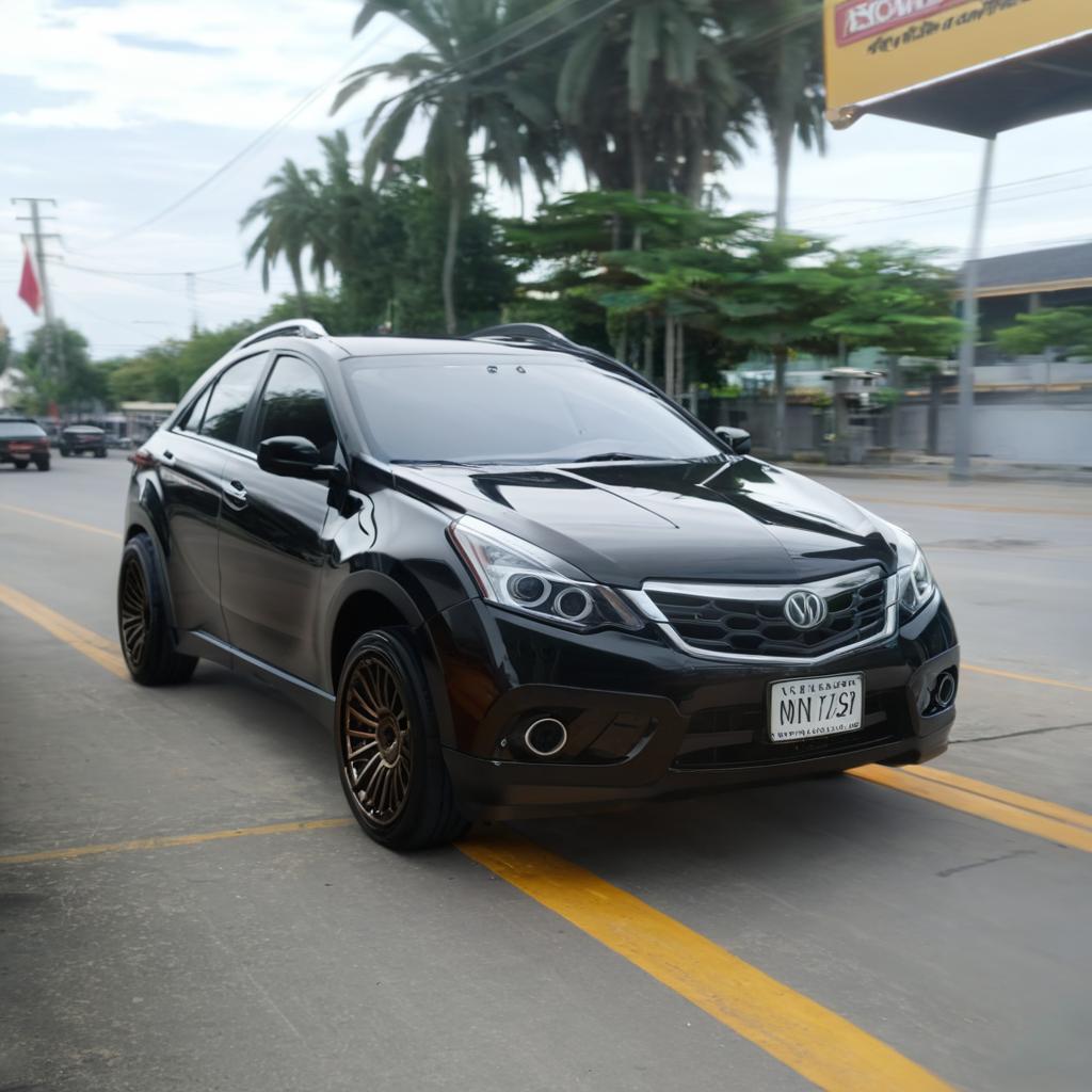 Sleek Black Compact Car in Vibrant Urban Scene