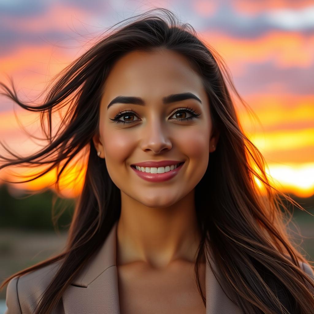 Stunning Portrait of a Confident Woman at Sunset | Idyllic AI