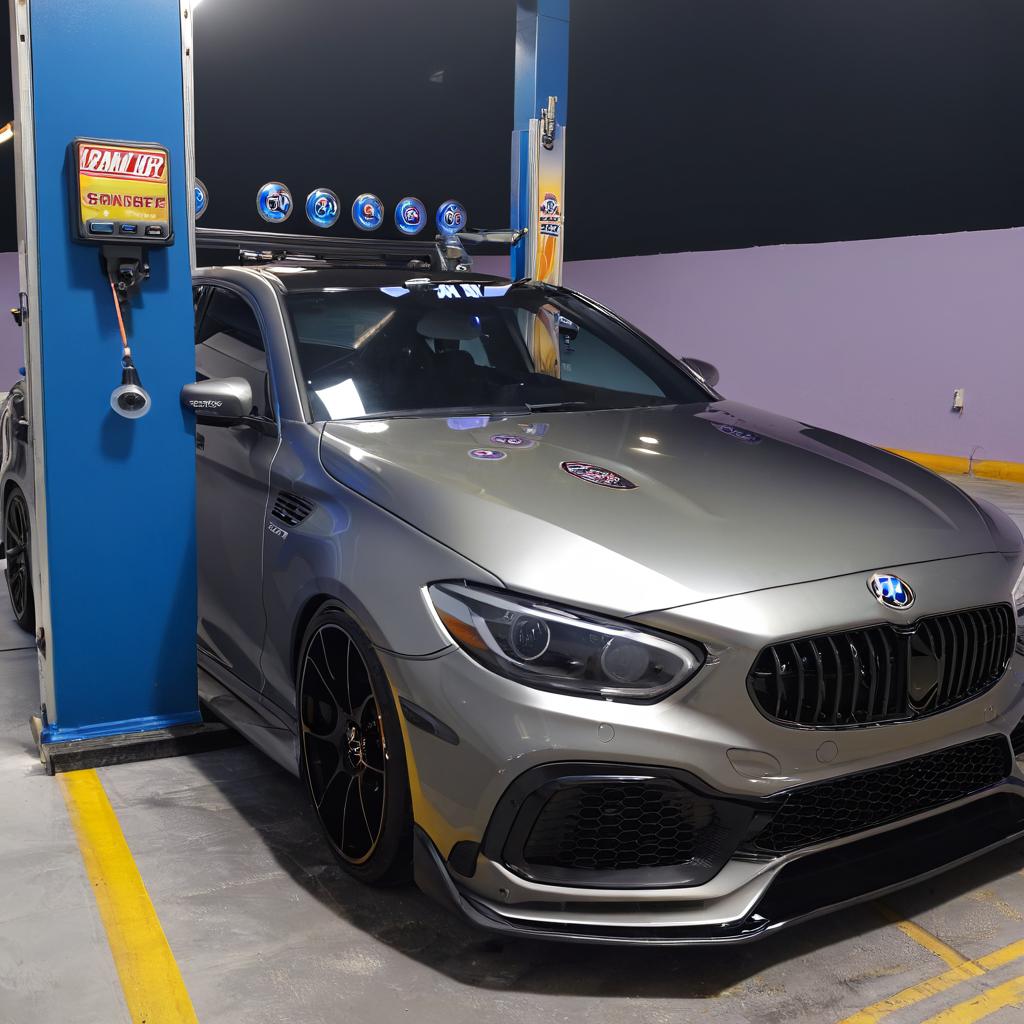 Sleek Nighttime Audi RS7 at a Futuristic Gas Station