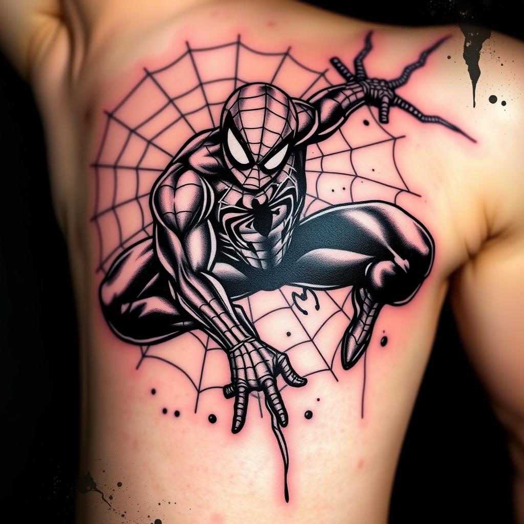 Dynamic Black Spider-Man Tattoo Design - Urban Street Art Style