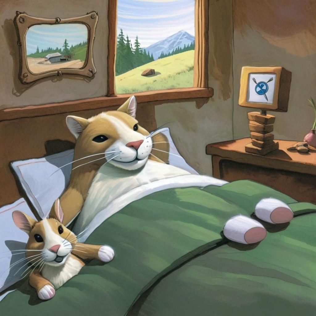 Cozy Cartoon Rabbit Illustration: Dreamy Whimsical Art