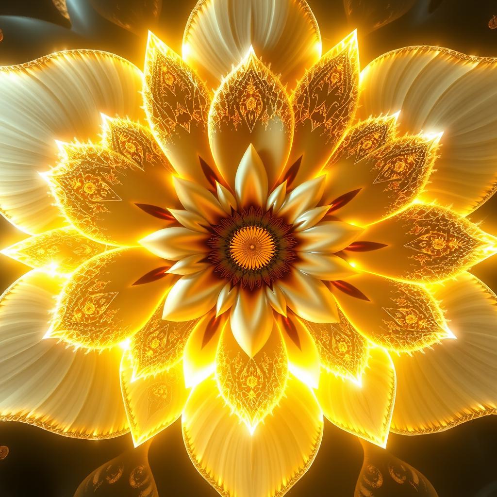 Stunning Fractal Flower Art with Glowing Sun Elements