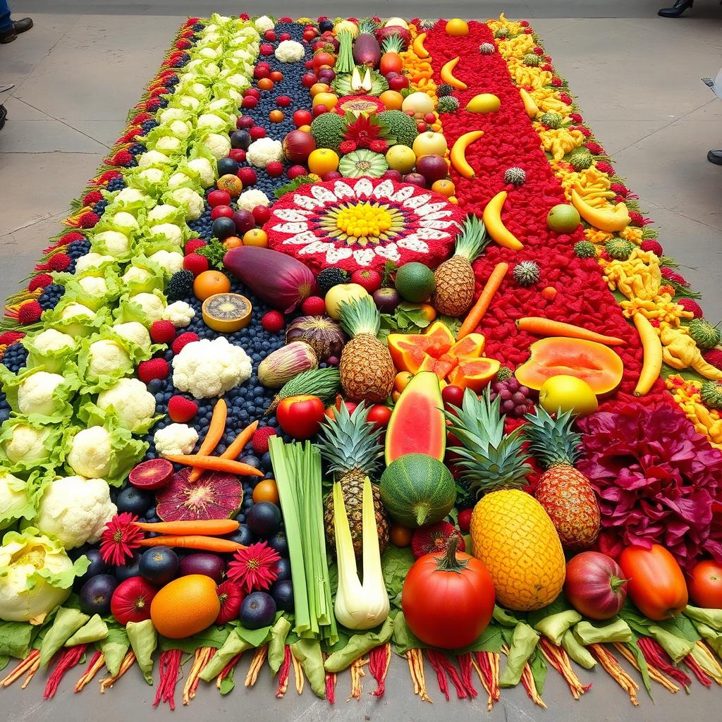 Vibrant Holy Week Carpet from Guatemala: A Vegetable Masterpiece
