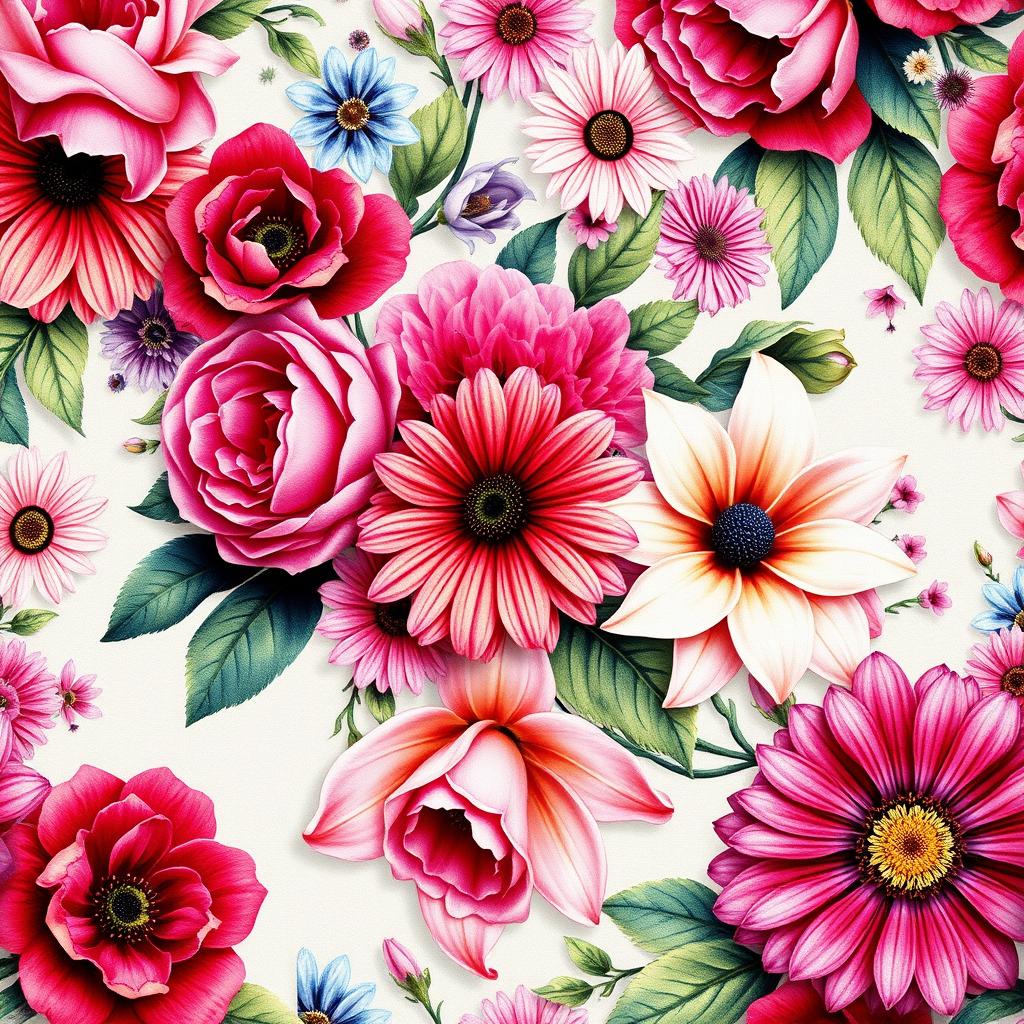 Vibrant Floral Print Fabric Design - Elegance in Every Petal