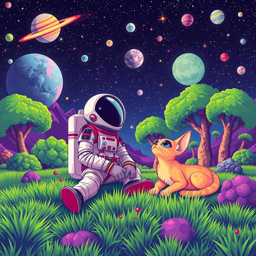 Enchanting 32-Bit Alien Planet: A Retro Cosmic Journey