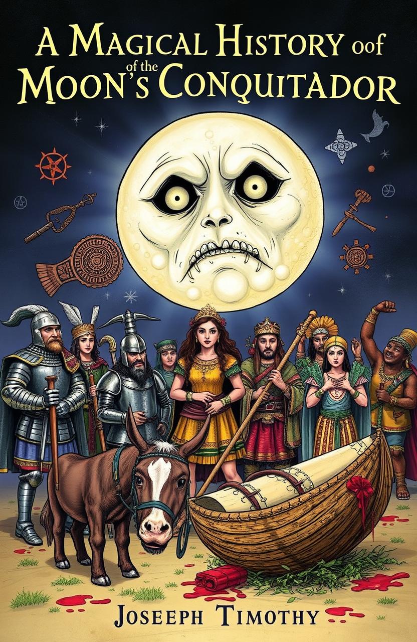 Whimsical Book Cover for 'A Magical History of the Moon's Conquistador'