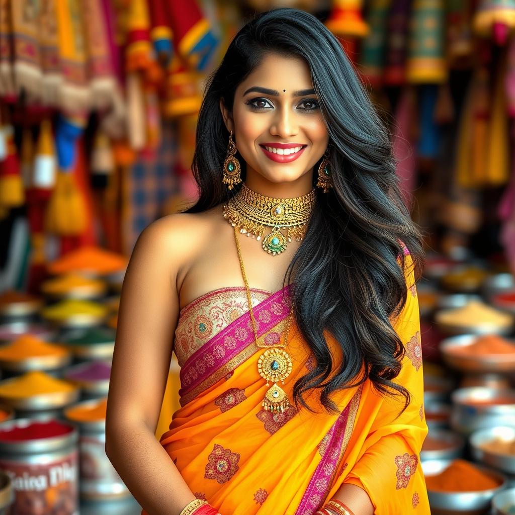 Captivating Indian Beauty: Traditional Elegance in a Colorful Bazaar