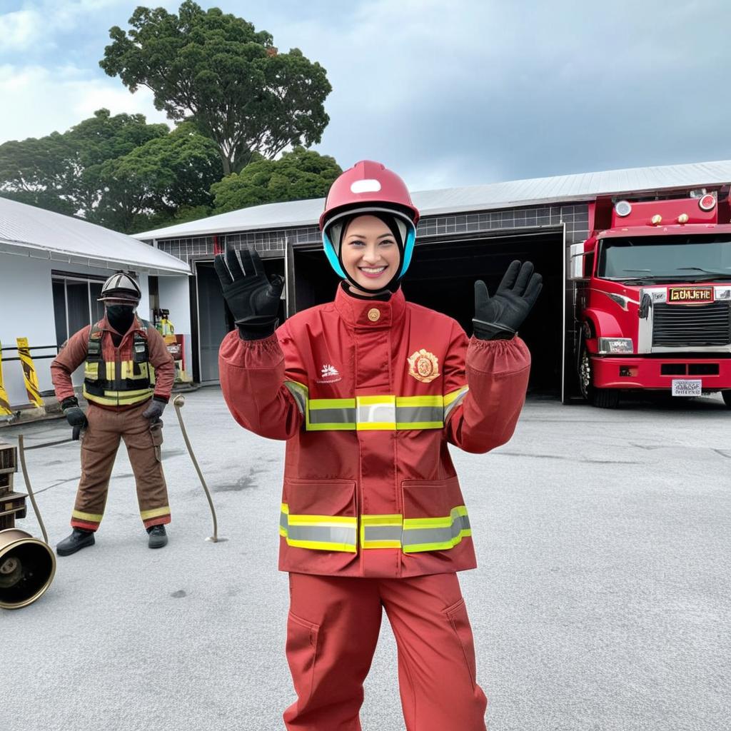Whimsical Firefighter Fun: Cheerful Antics at the Fire Station