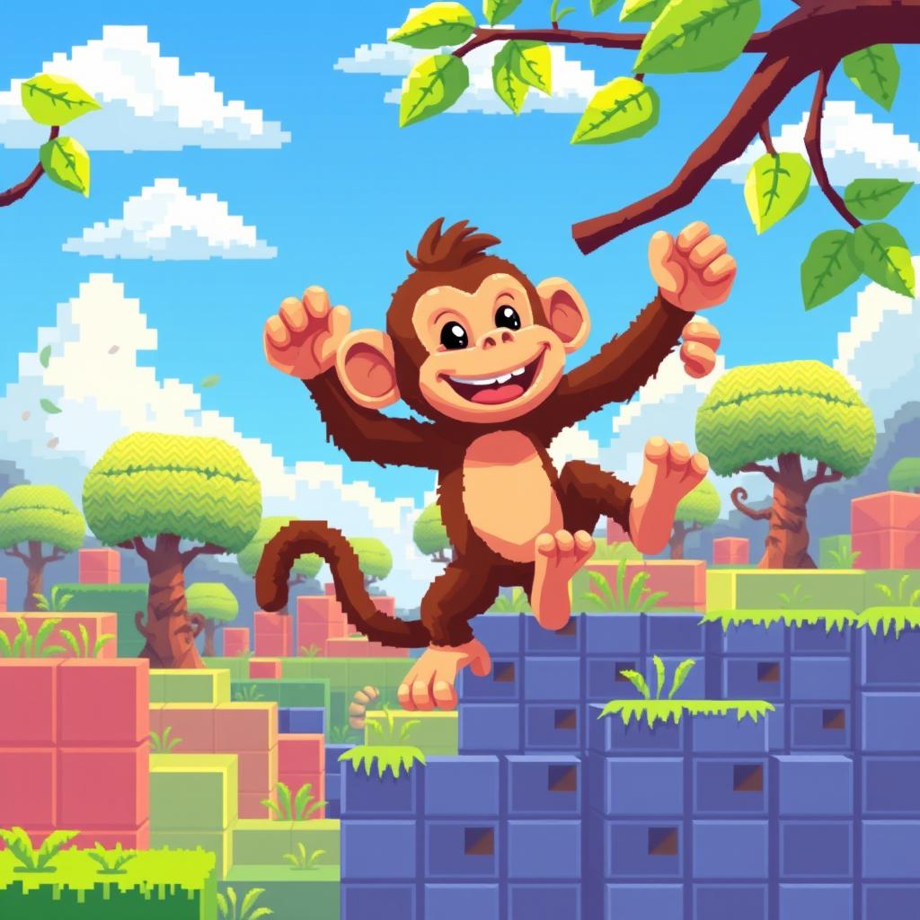 Whimsical Pixelated Monkey Adventure - AI Image Creation