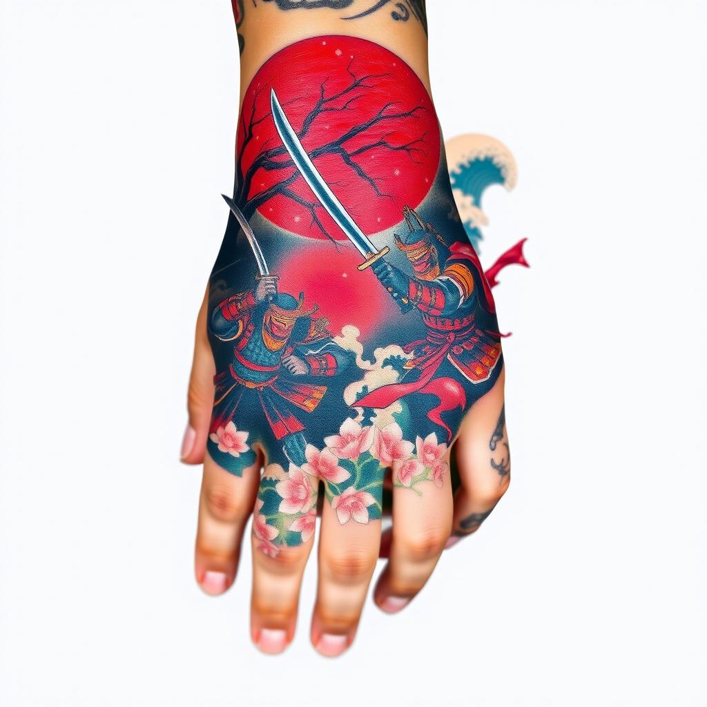 Vibrant Samurai Battle Tattoo Design | Realistic Japanese Art