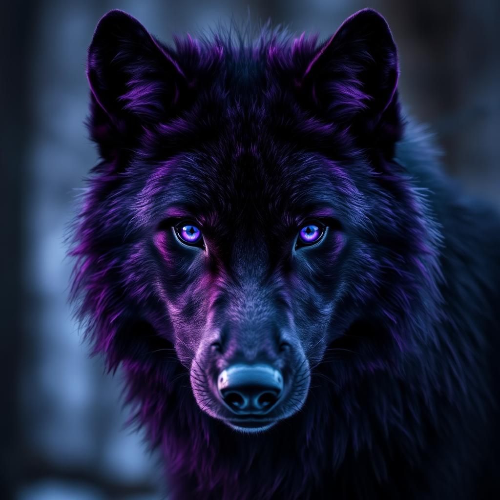 Majestic Dark Purple Wolf - Captured in Ethereal Glow