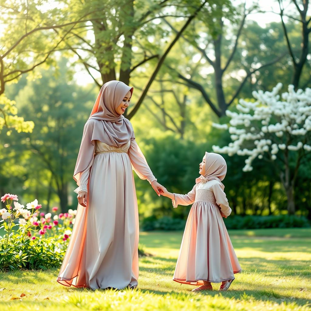 Heartwarming Islamic Mother-Daughter Moment in Nature