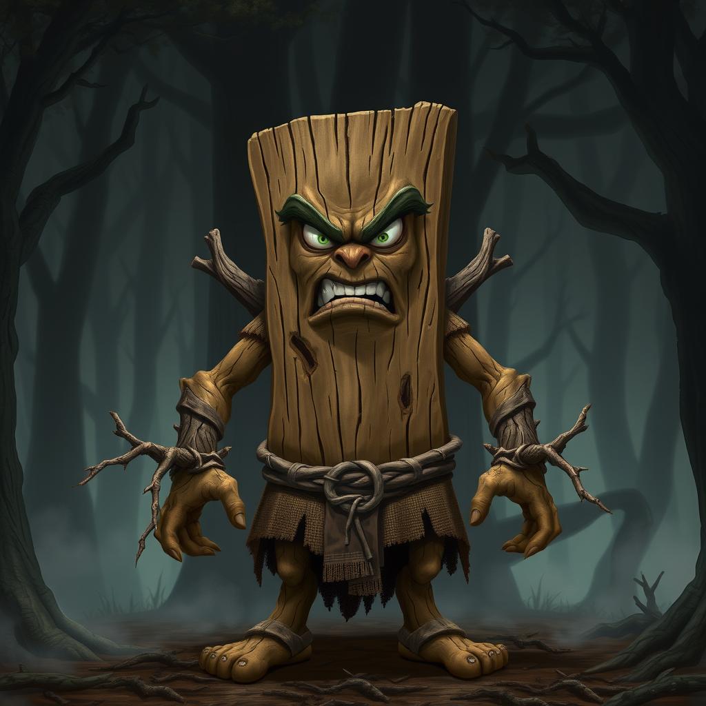 Angry Wood Plank Character Design: A Unique Humanoid Transformation