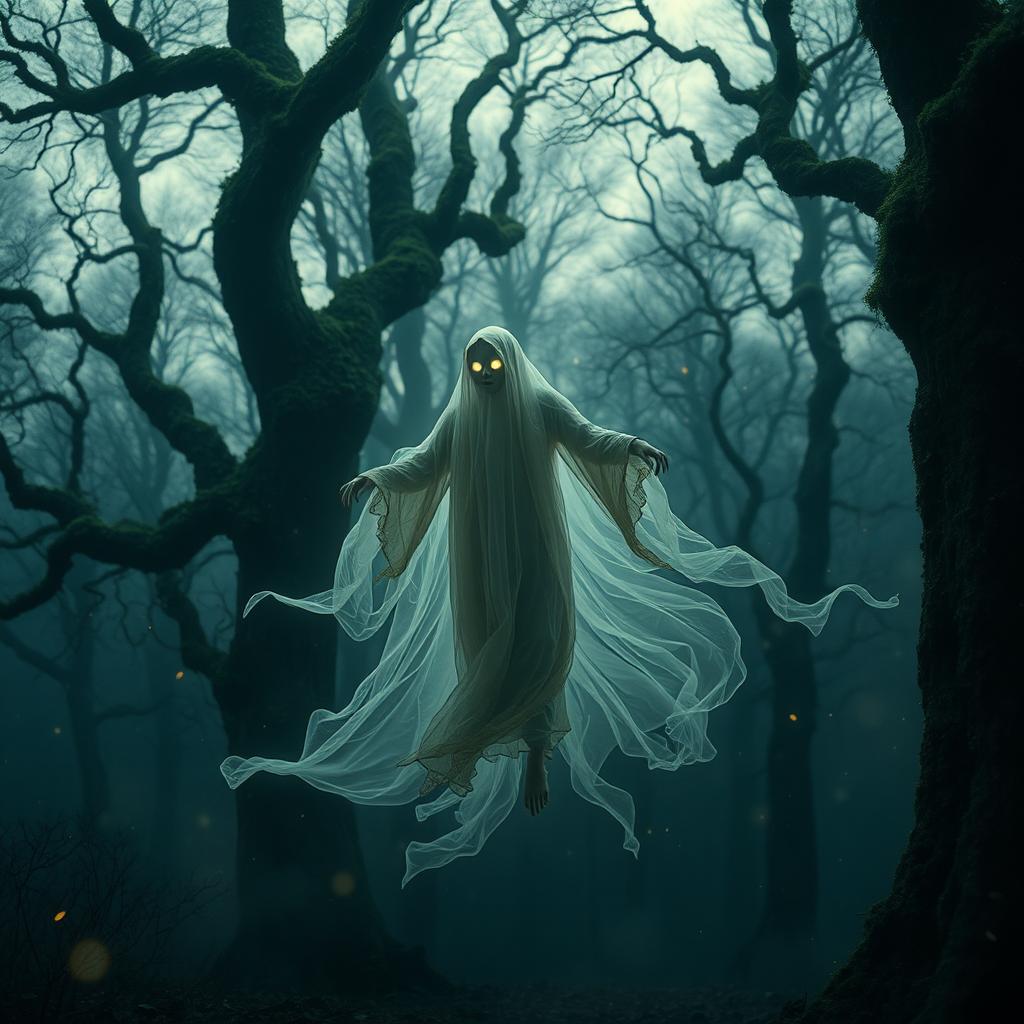Ethereal Ghost in an Enchanted Twilight Forest - A Hauntingly Beautiful ...