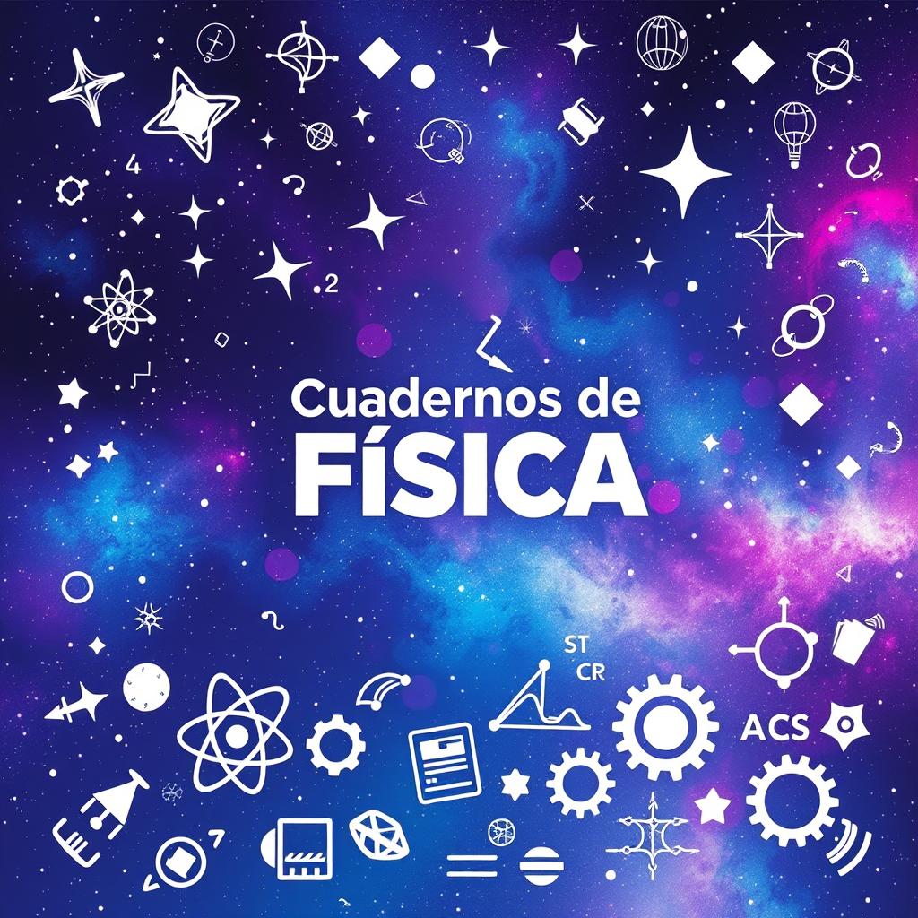 Dynamic Physics Notebook Cover Design with Cosmic Background