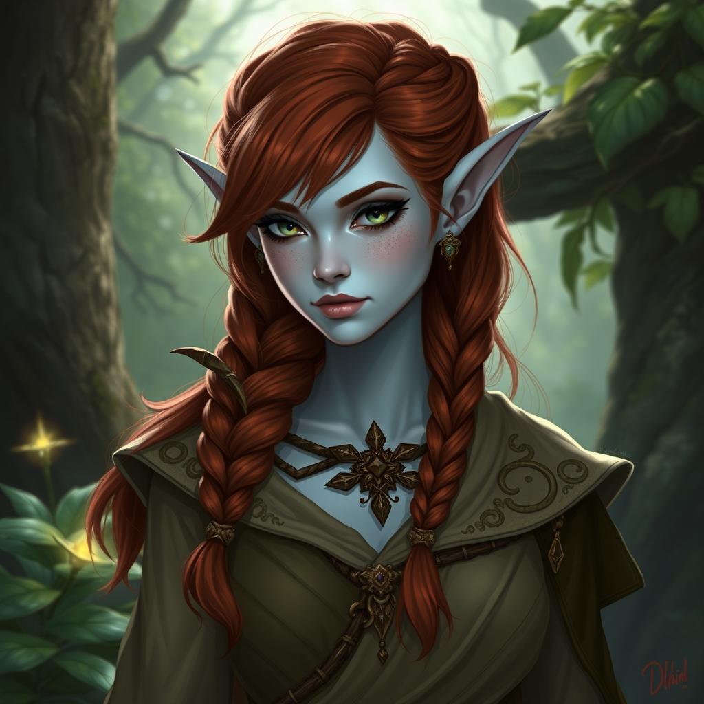 Enchanting Female Tiefling Druid in a Lush Forest Setting