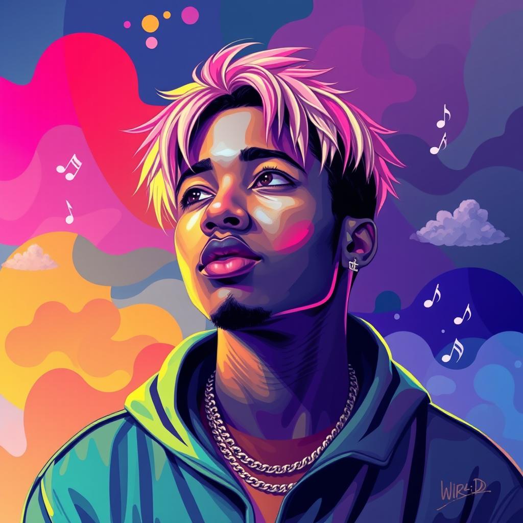 Ethereal Portrait of Juice WRLD: A Vibrant Digital Artwork