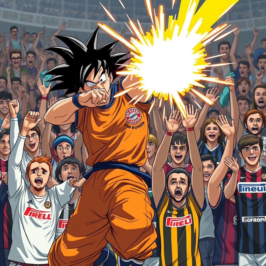 Goku's Spirit Bomb: A Football Showdown in Bayern Munich Jersey
