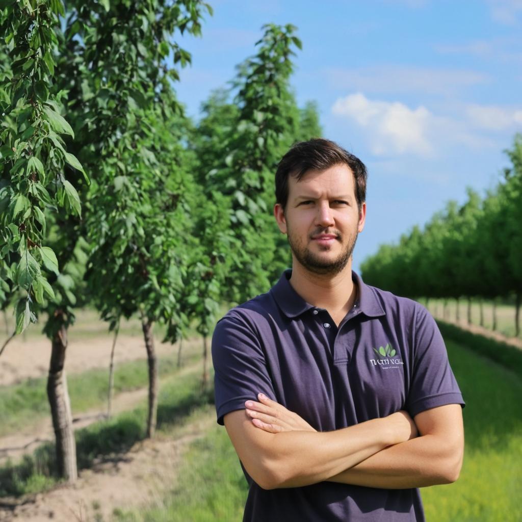 Confident Youth in a Serene Orchard - Embracing Nature's Beauty