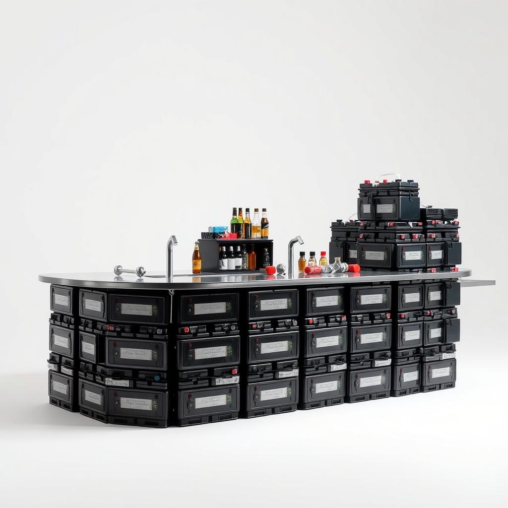 Surreal Bar Counter Made of Car Batteries | Unique AI Generated Art