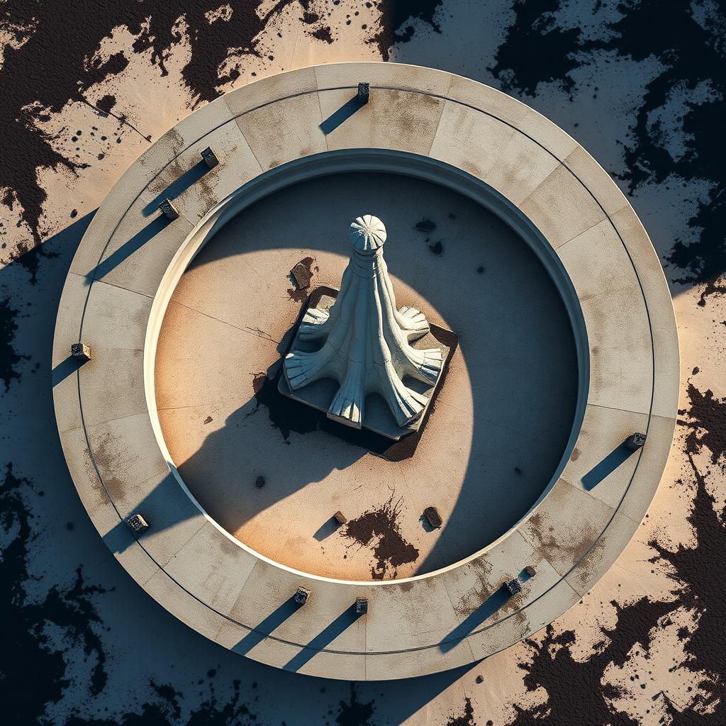 Stunning Aerial Illustration of a Concrete Ring with Cracked Spire
