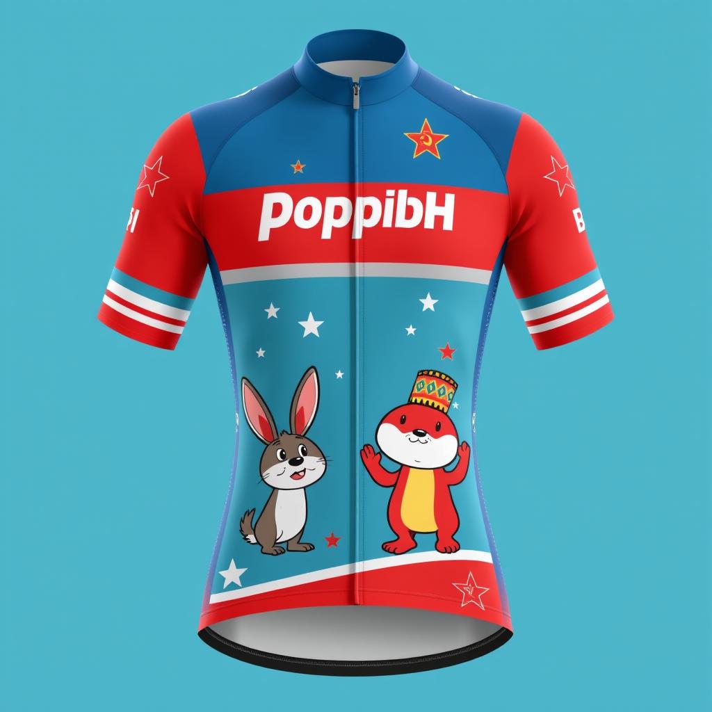 Soviet Cartoon Style Cycling Jersey & Shorts - Vintage Sports Vibe