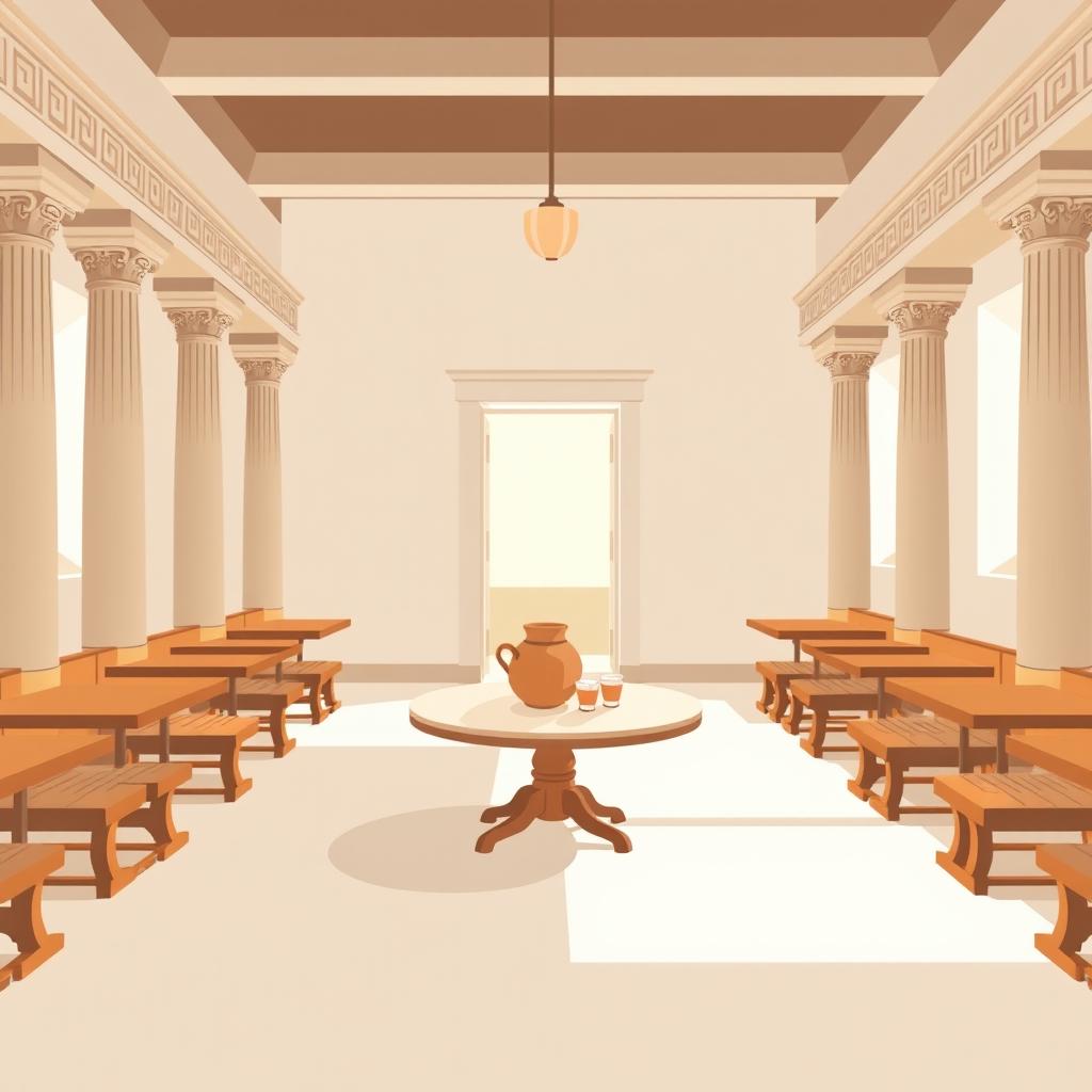 Explore the Serenity of an Ancient Hellenistic Cafe Interior