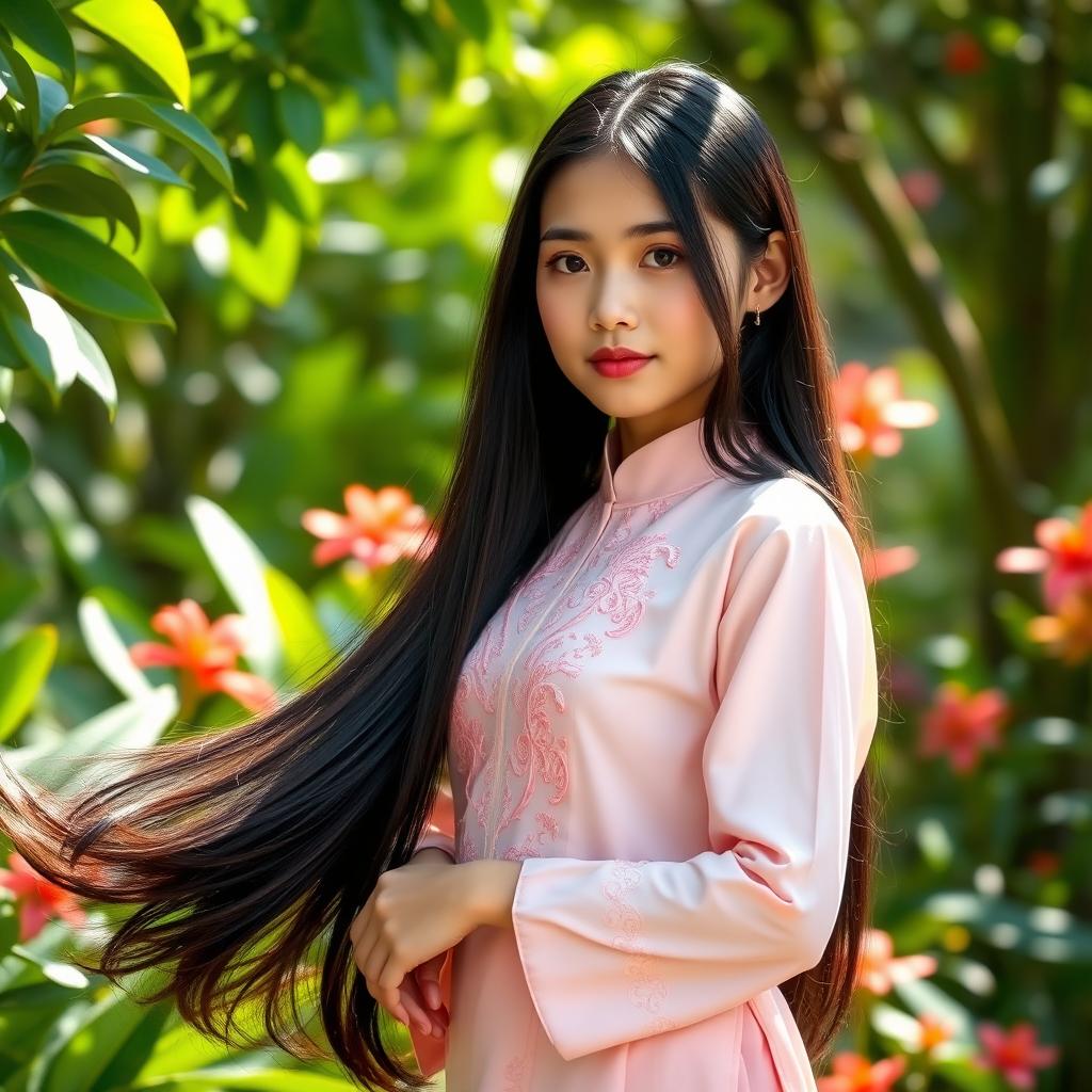 Serene Beauty: Traditional Malay Girl in Lush Garden | Idyllic