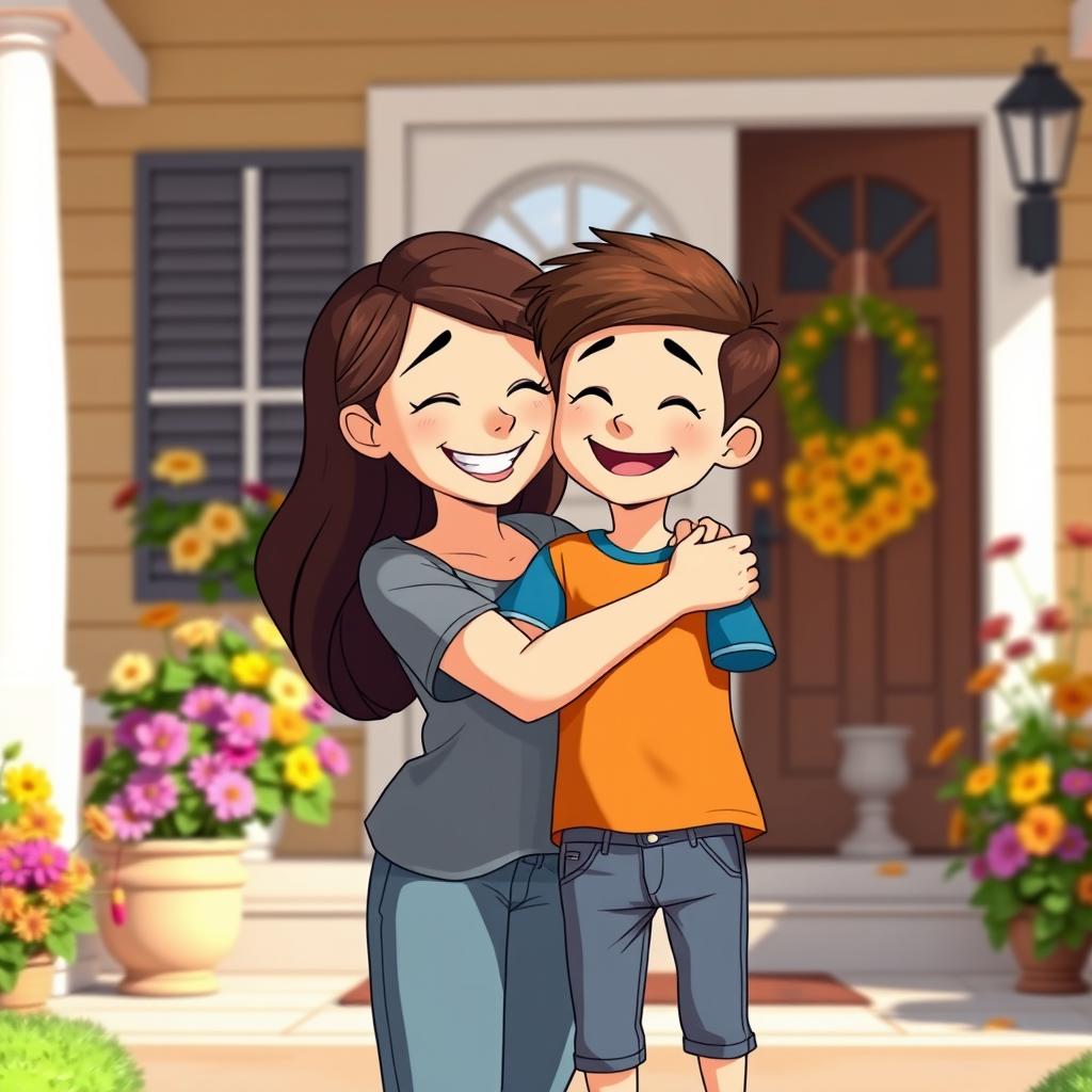 Heartwarming Animated Scene of Mother and Son Embracing