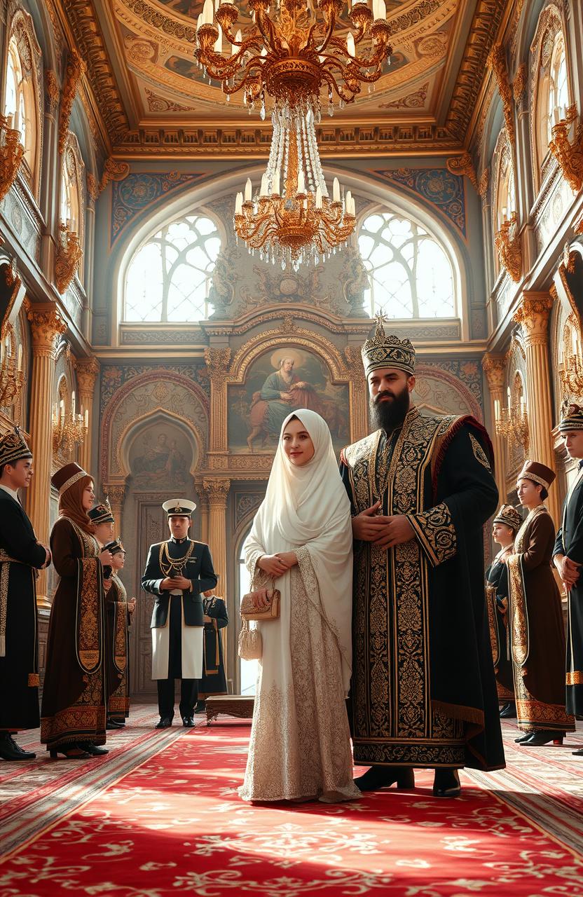 Regal Beauty: Enchanting Palace Scene with Muslim Girl and Ruler