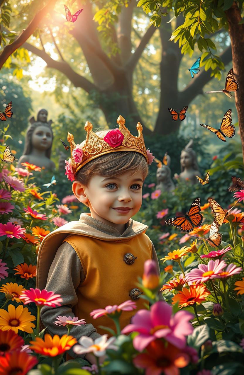 Enchanting Adventures of a Little Prince in a Vibrant Garden