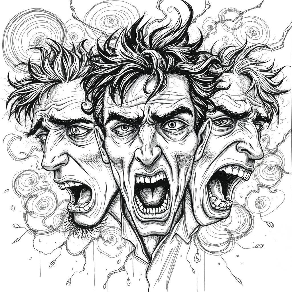 Madness Unleashed: Chaotic Pen Sketch Capturing Emotion