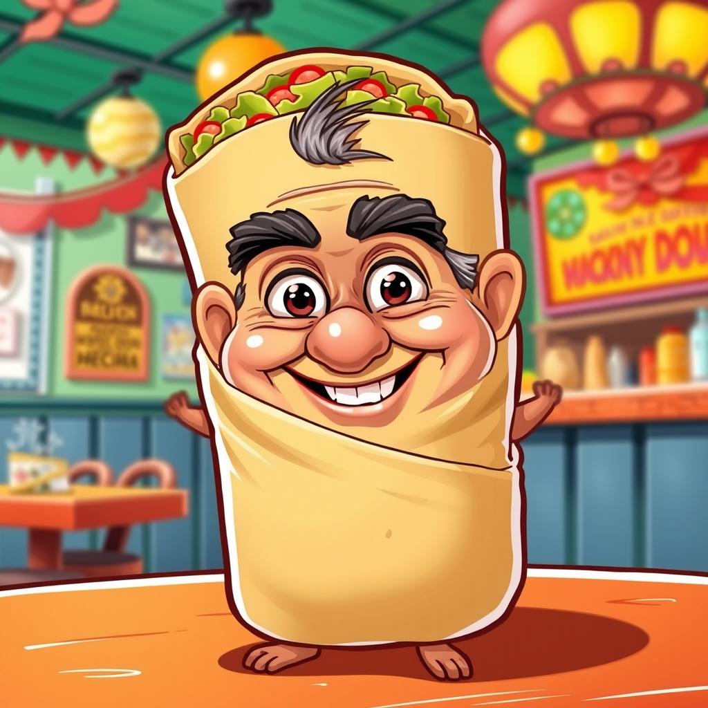 Danny DeVito as a Cartoon Burrito: A Whimsical Food Art
