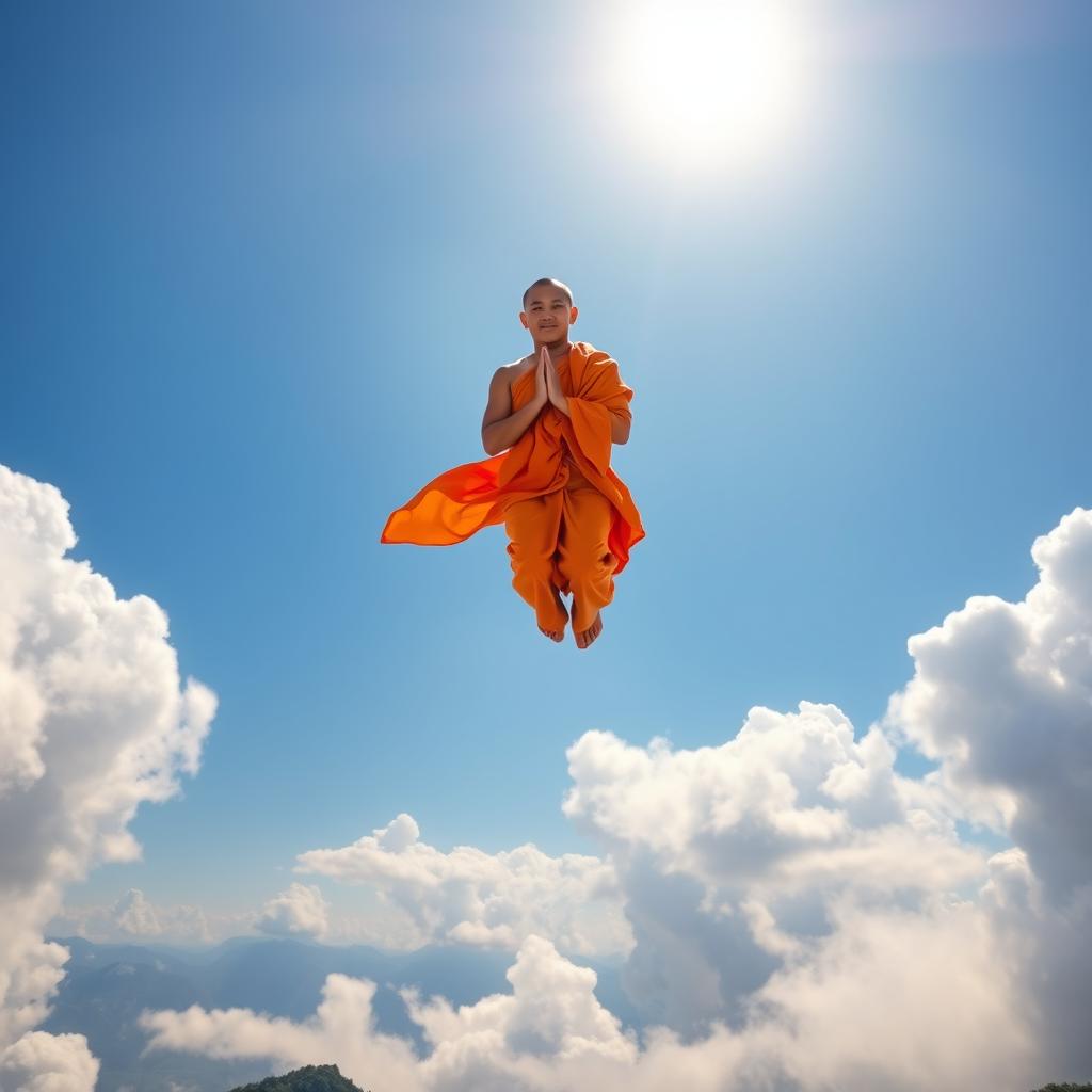 Serene Monk in Mid-Air: A Tranquil Journey Through the Skies