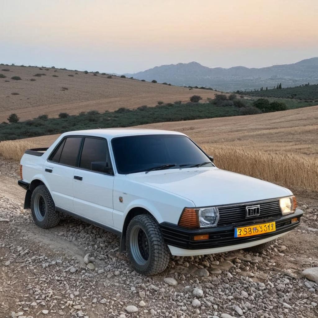 Vintage White Car in Picturesque Landscape | Idyllic AI