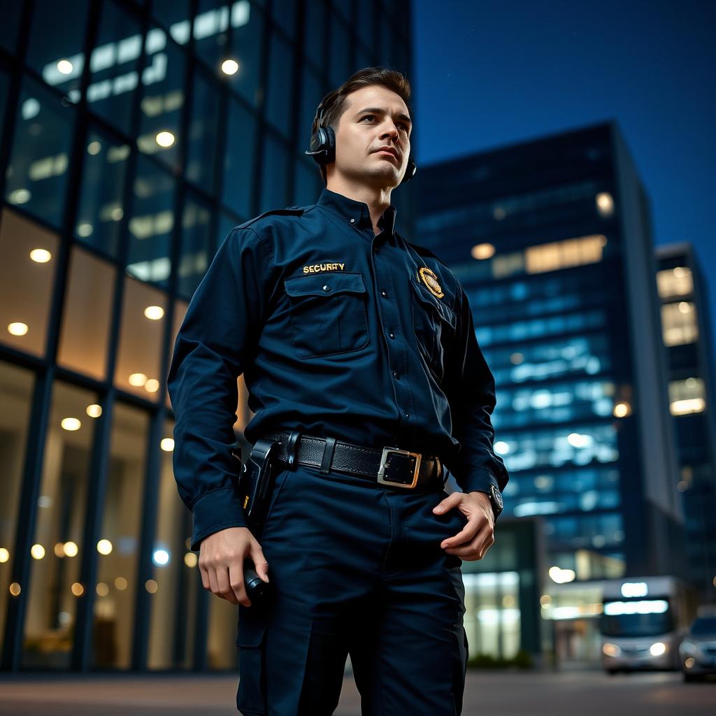 Nighttime Vigilance: A Professional Security Guard at Work