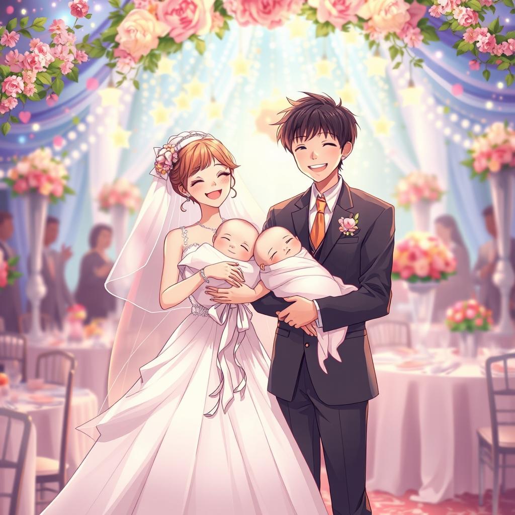 Joyful Wedding Scene in Stunning Anime Art Style