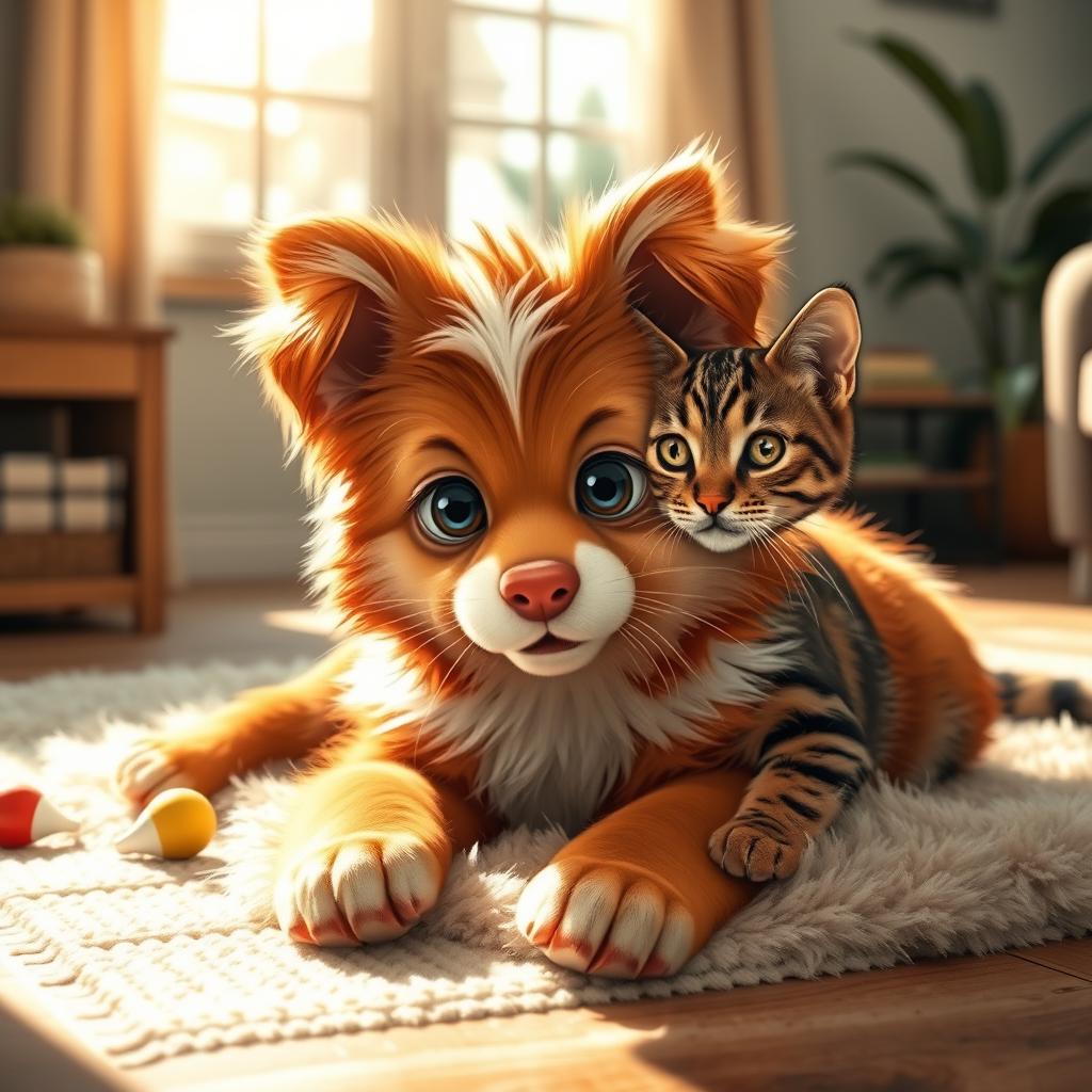 Enchanting Hybrid: Australian Shepherd & Tabby Cat Mashup Art