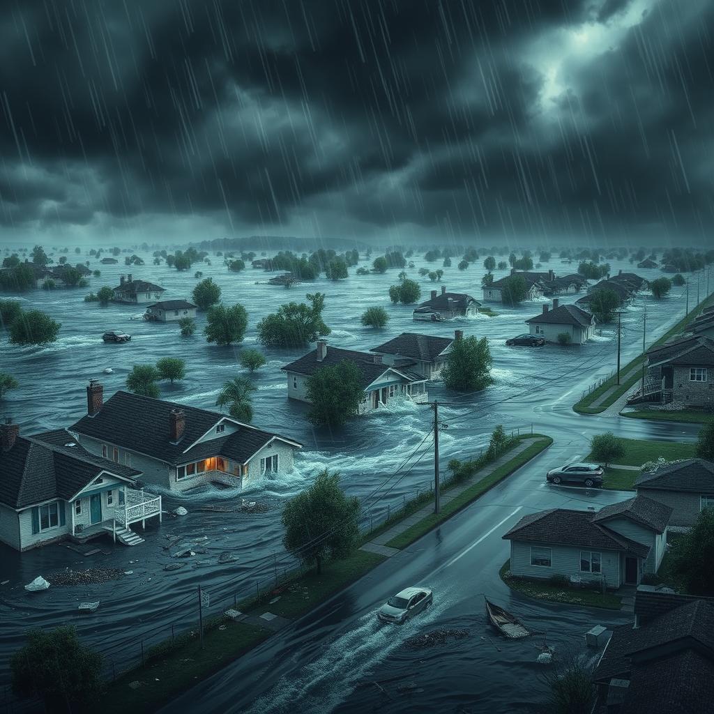 Dramatic Flood Scene: Nature's Fury Unleashed