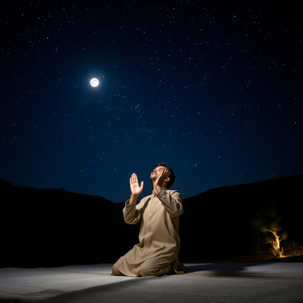 Serene Night Prayer Scene Under a Starry Sky in Güyd
