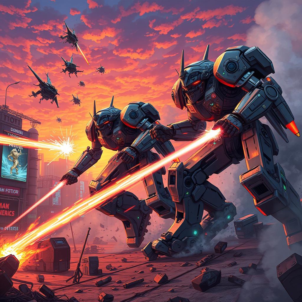 Futuristic Sci-Fi Battle Scene: Mechs in Action