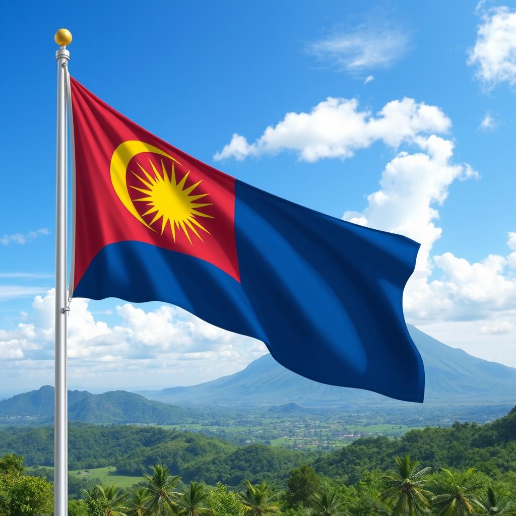 Vibrant Sabah Flag Illustration Over Scenic Mount Kinabalu