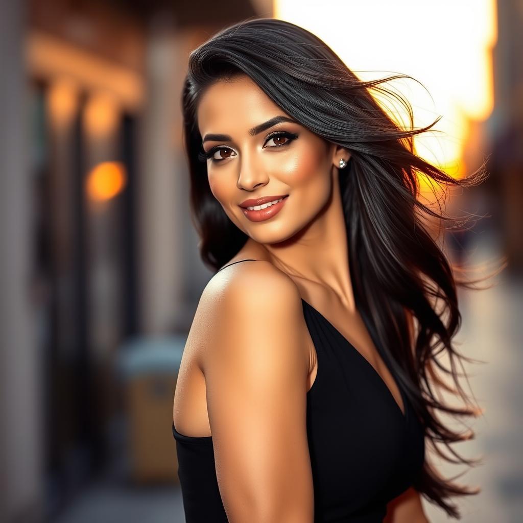 Elegant Woman Portrait in Urban Sunset | Idyllic AI