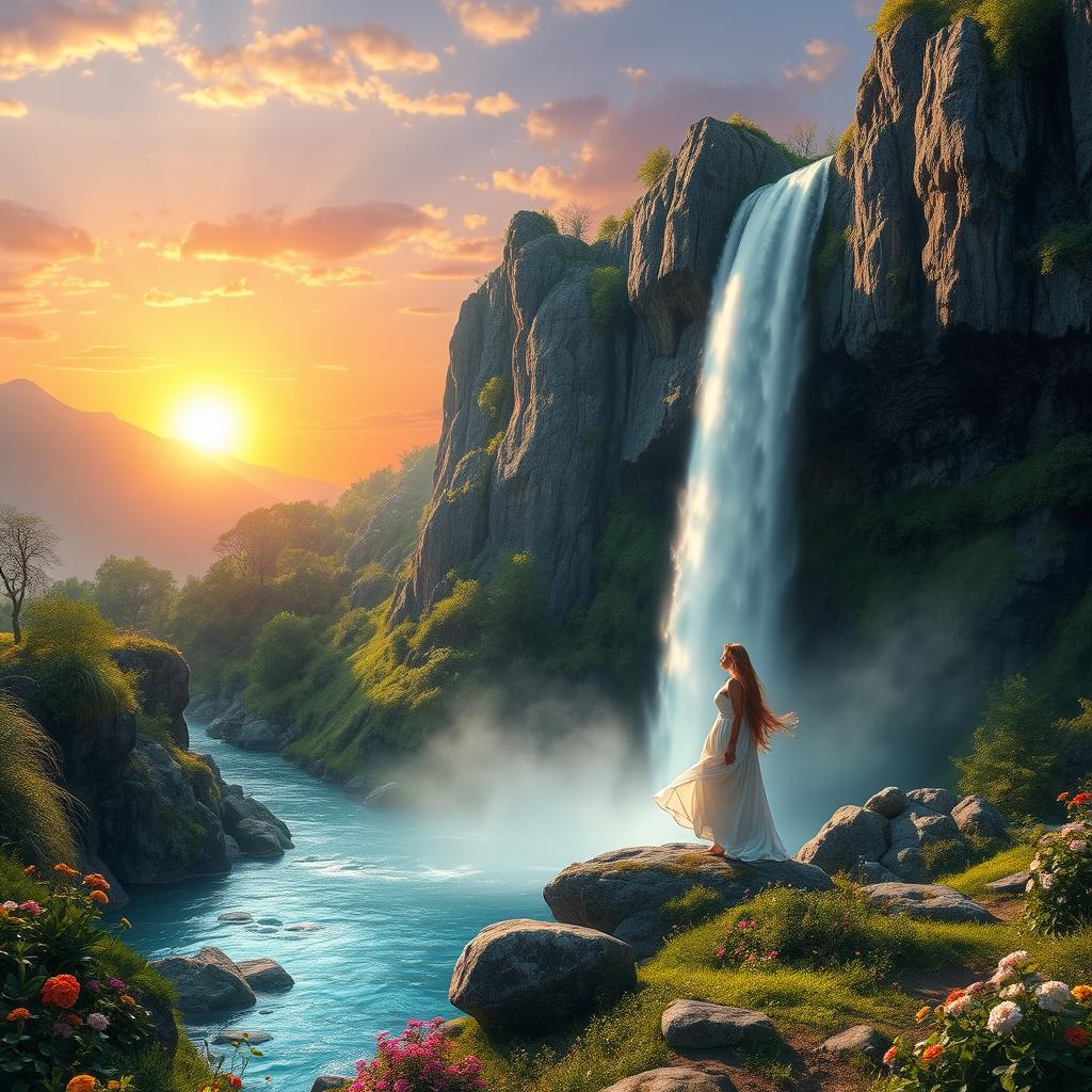 Enchanting Fantasy Landscape with Majestic Waterfall | Idyllic