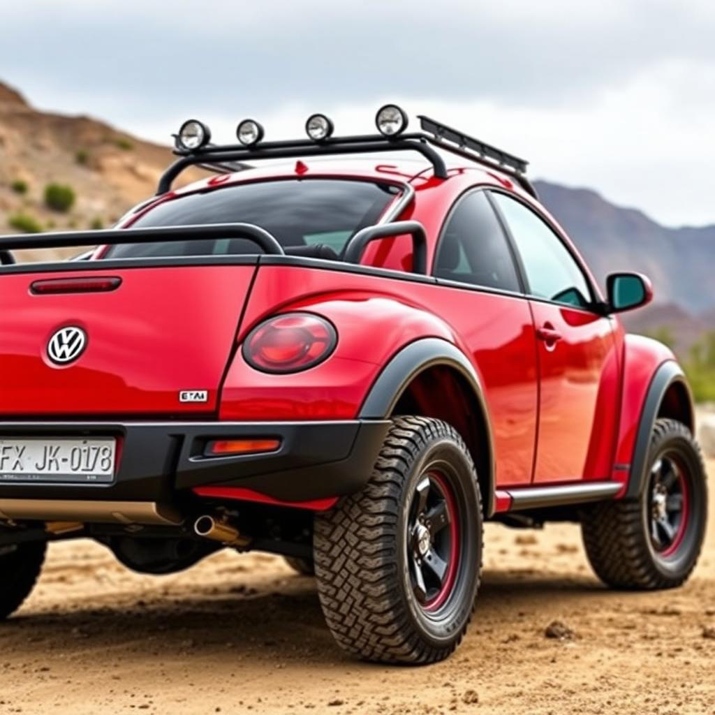 2008 Volkswagen Beetle Reimagined as a Red 4x4 Pickup Truck