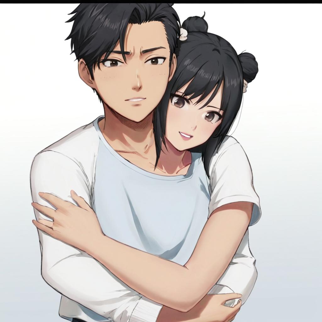 Heartwarming Friendship: A Joyful Embrace in Animated Style