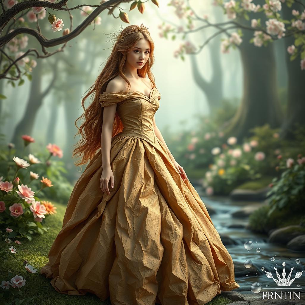 Whimsical Princess in a Crumpled Paper Gown - A Fairy Tale Scene
