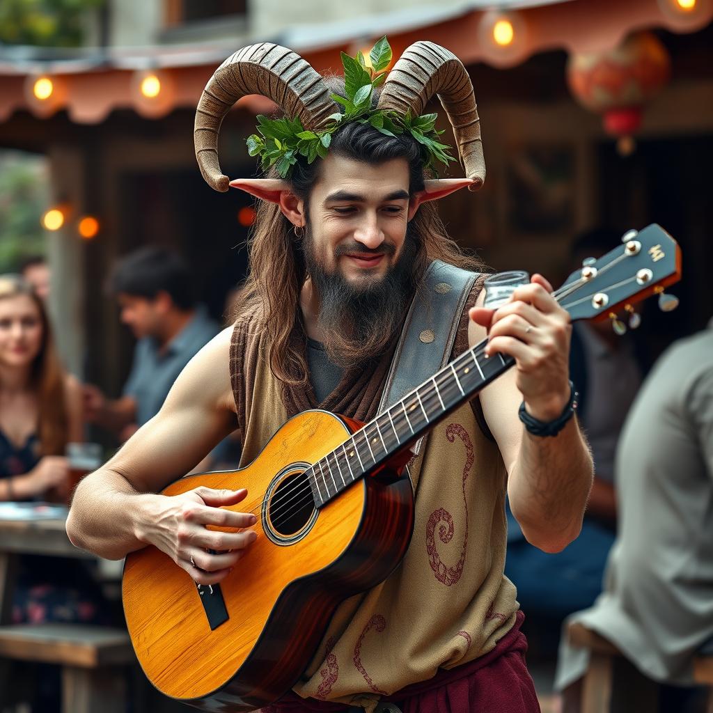 Joyful Satyr Bard at an Outdoor Celebration - Idyllic AI Images