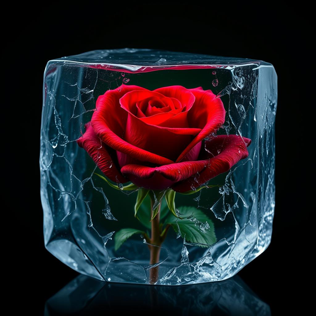 Frozen Beauty: Captivating Red Rose in Ice | Idyllic AI Artwork