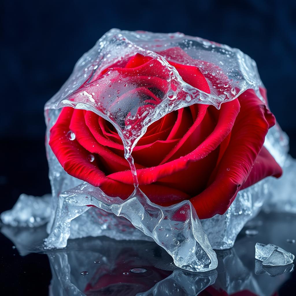Intricate Red Rose Encased in Ice - A Stunning Visual Symphony